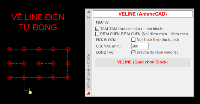 Lisp vẽ Line điện tự động nối từ đèn đến công tắc rất nhanh